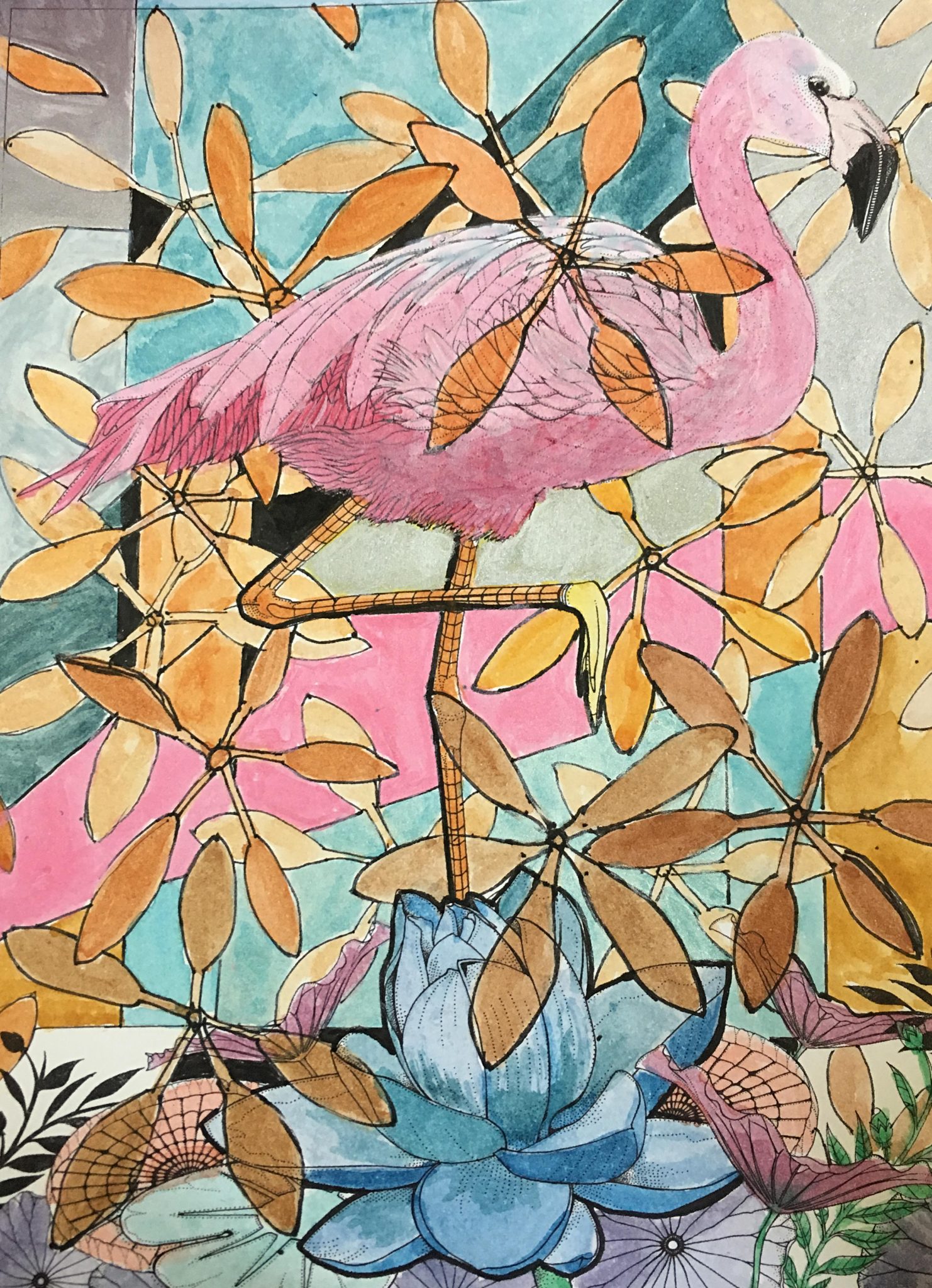 Flaming Into The Flowers_Hand Painted Postcard_Mixed Media on Paper_4 ...